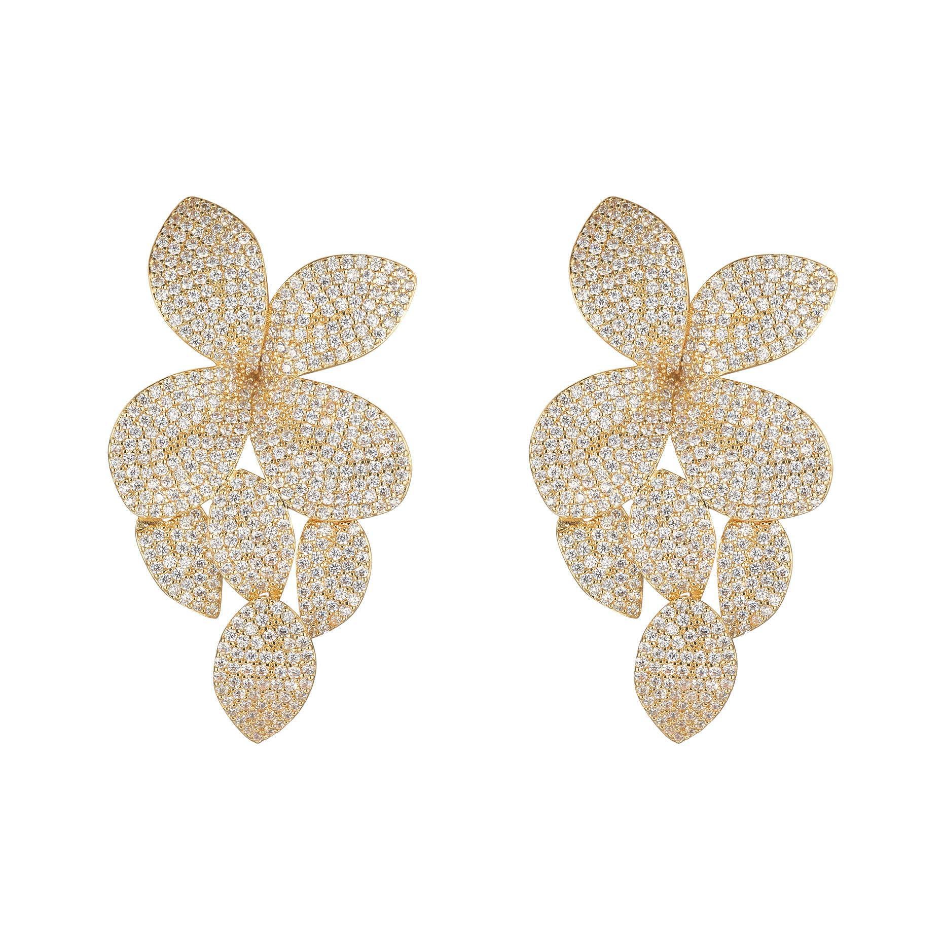 Gold Plated Cubic Zirconia Original Large Floral Stud Earrings – MoMuse